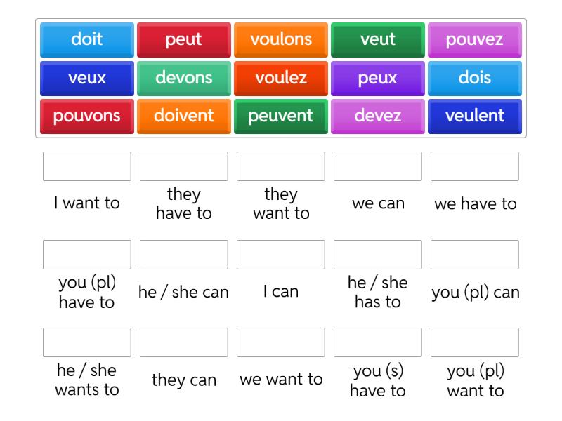 Modal verbs - Vouloir, pouvoir, devoir - Match up