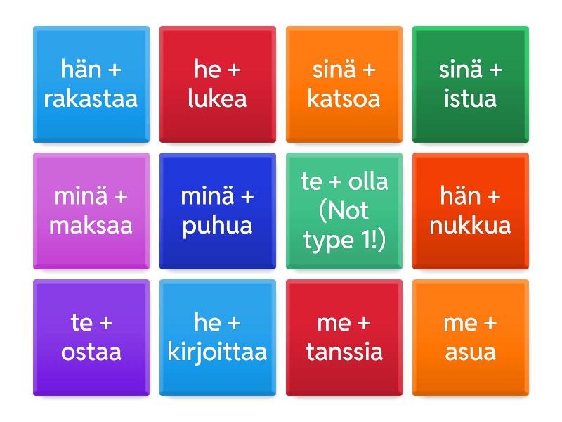 Verbityyppi 1 (ei kpt) - Flip tiles