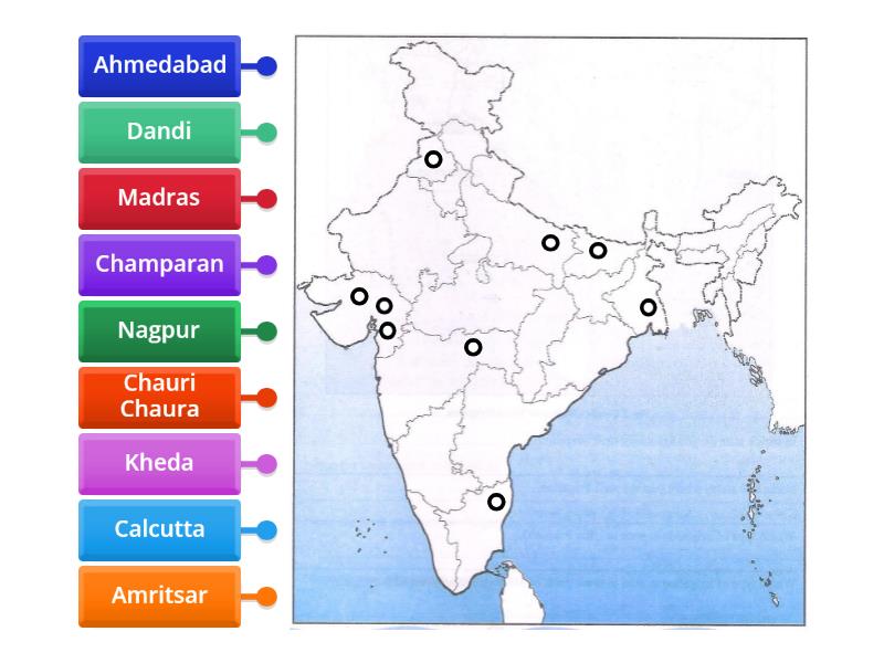 Class 10 Nationalism in India map marking - Labelled diagram