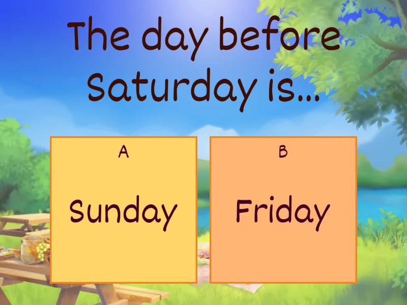 iS A1 0 Before/After Days of the week - Quiz