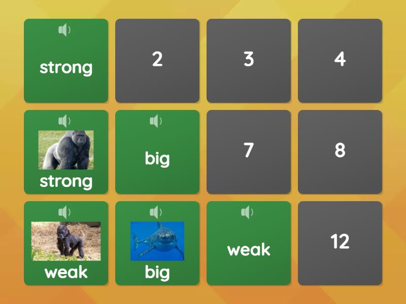 Animals & Adjectives Card Game 2 - Matching pairs