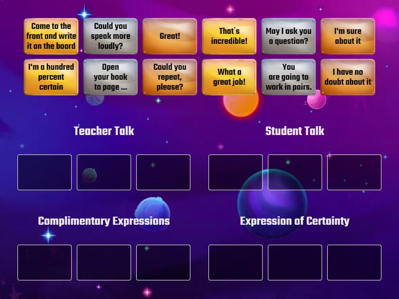 of Teacher & Student Talk, Complimentary & Certainty Exp - Group sort