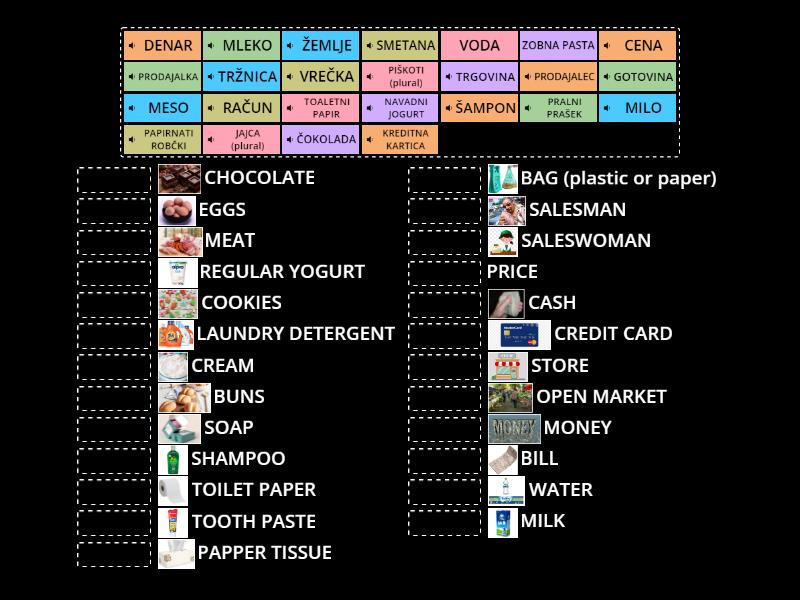 Lesson No 10: IN THE GROCERY STORE - - Match up