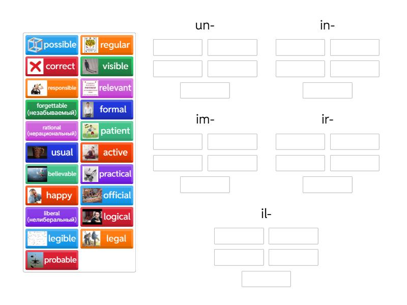 Negative prefixes un-,in-,im-,ir-,il- - Group sort