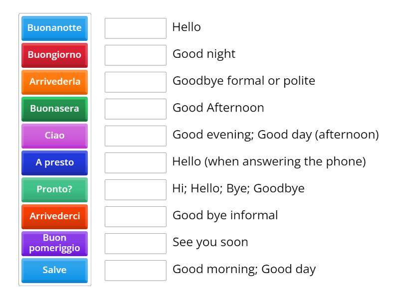 Italian greetings - Match up
