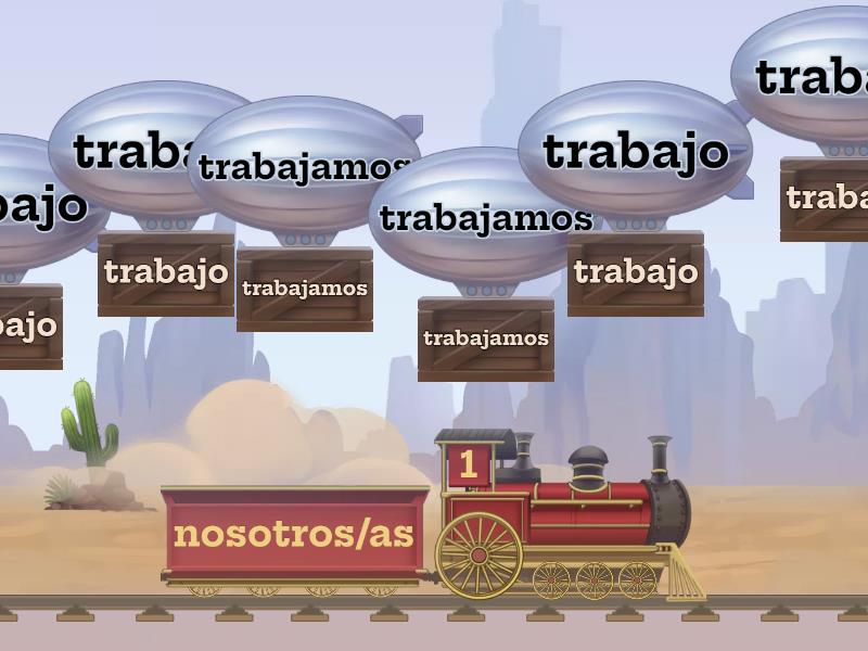 Conjugación del verbo "trabajar" en presente de indicativo I - Balloon pop