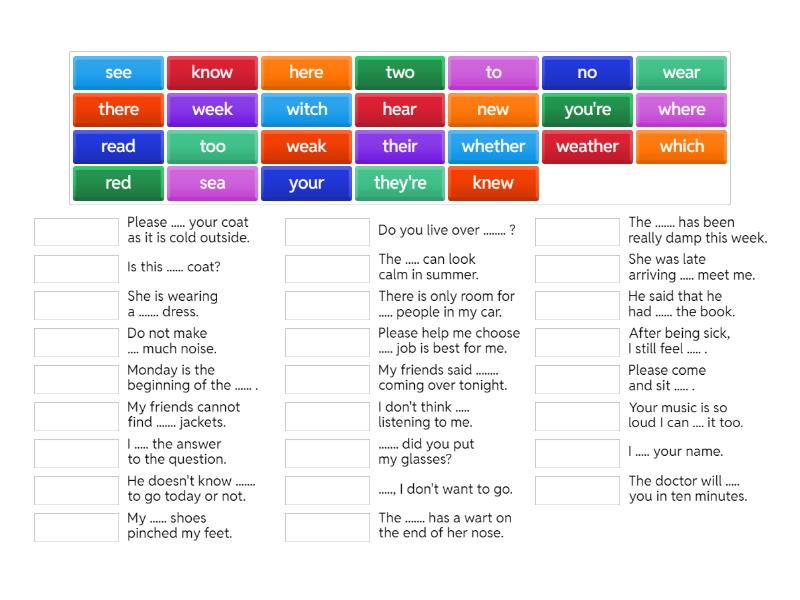 homophones - Match up