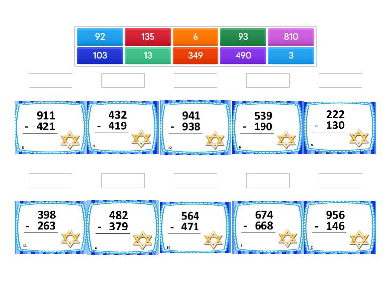 3-Digit Subtraction with Regrouping - Match up