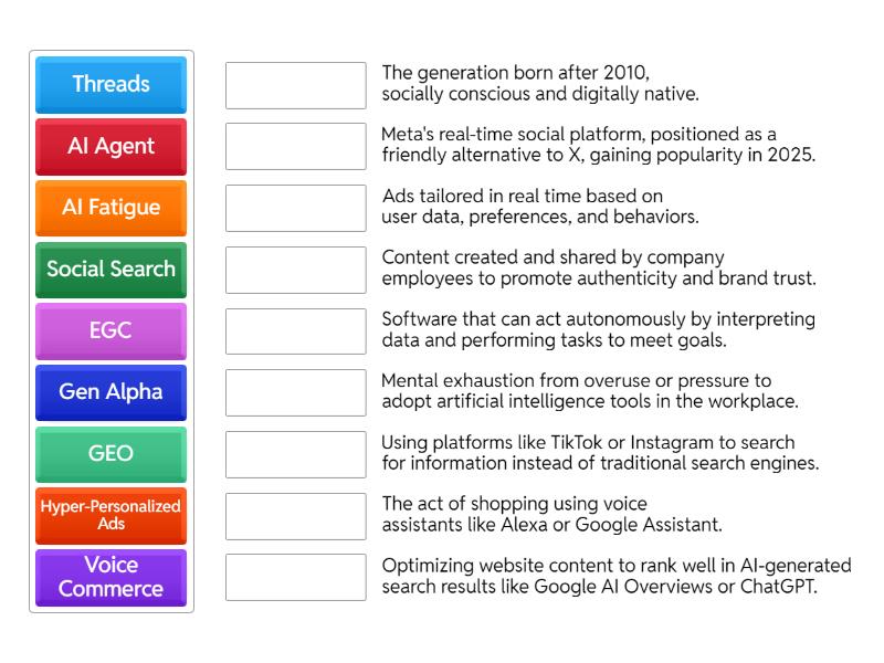 MARKETING TRENDS 2025-VOCAB - Match up