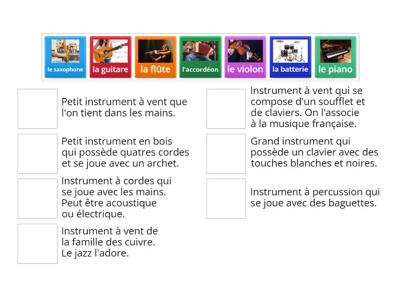 Devinettes - les instruments de musique (A2/B1) - Match up