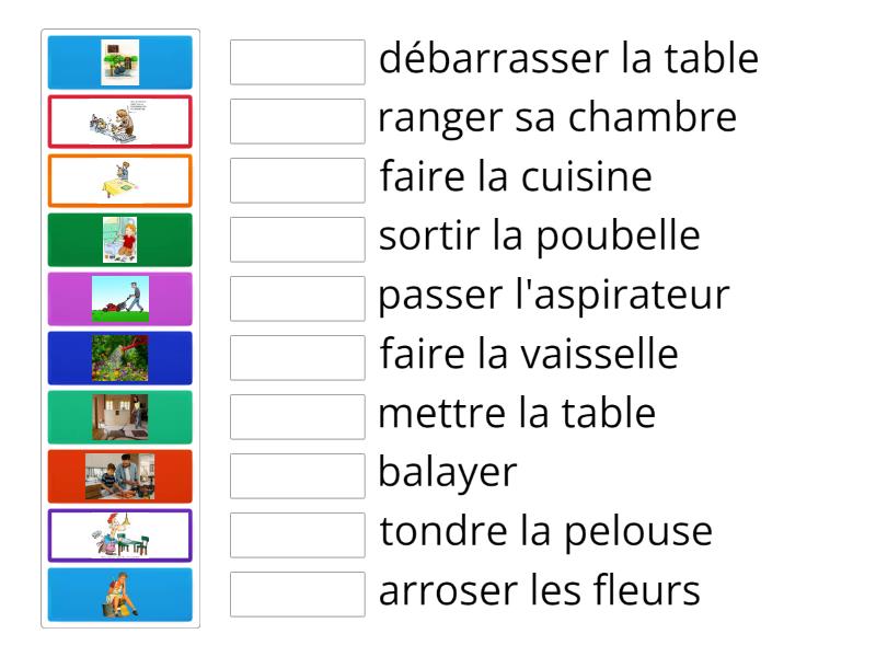 chores and house activities in French - Match up