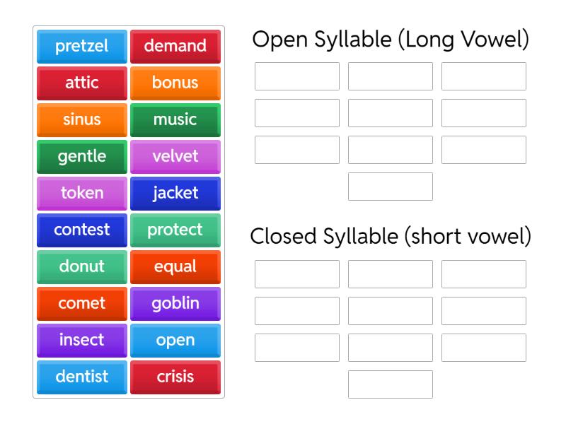 Two Syllable Long and Short Vowel Sort - Group sort