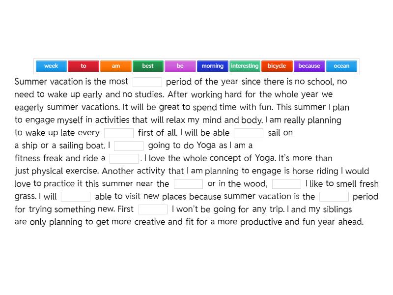 Summer vacation level 4 - Complete the sentence