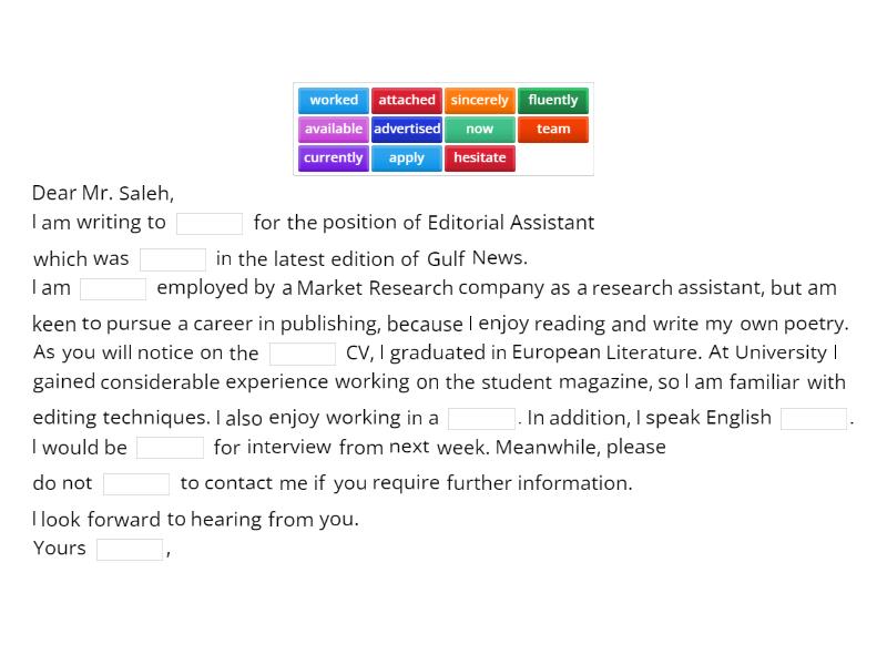 II2 - Job application - Complete the sentence