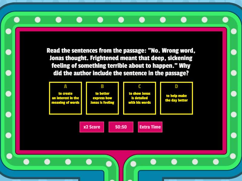 Multiple Choice Practice: The Giver - Gameshow quiz