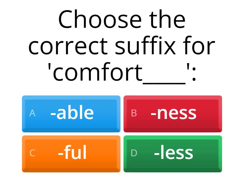Understanding Suffixes: -able, -ness, -ful - Quiz