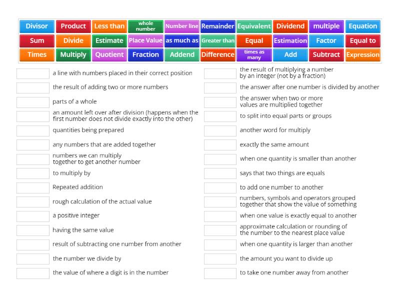 Math Vocabulary - Match up