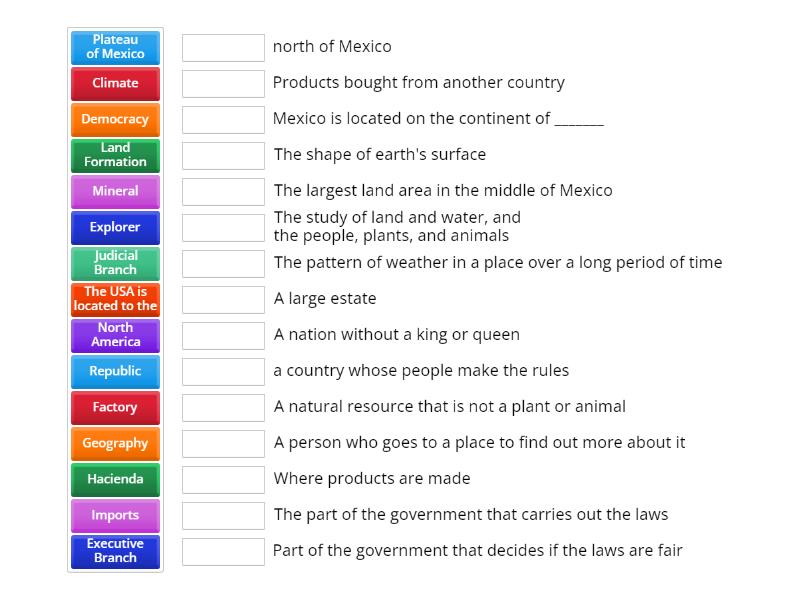 Mexico Test Vocabulary - Match up