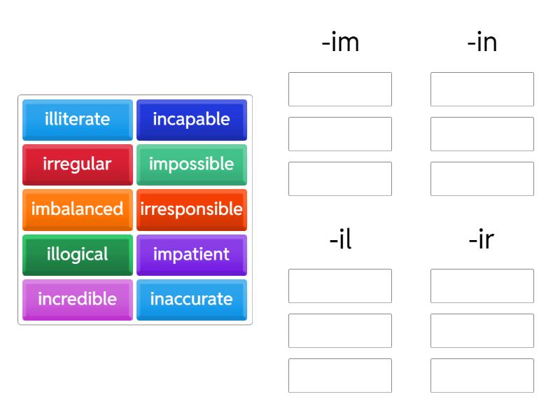 -im, -il, -ir, -in prefix - Group sort