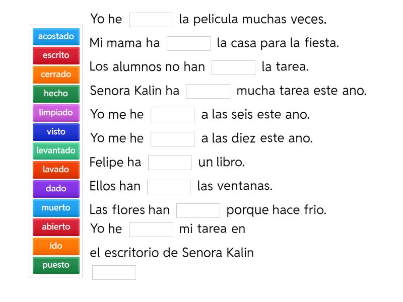 spanish 2- 3- present perfect tense - Complete the sentence