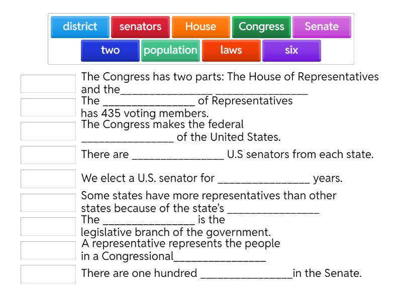 The Congress, the Senate and the House of Representatives - match ...