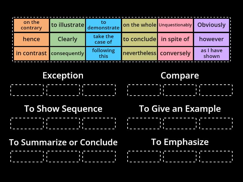 Transition Words - Connectives - Group sort