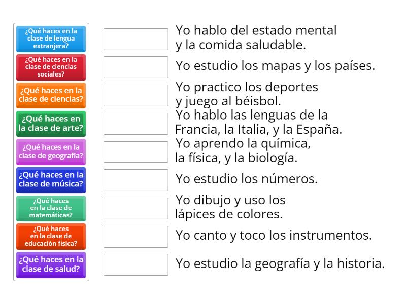 ¿Qué haces en las clases? - Match up