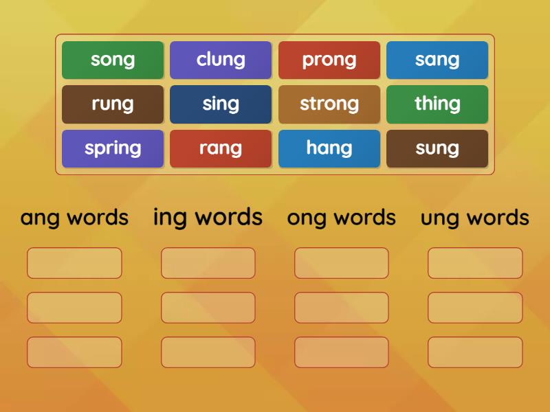 Level 3 - Lesson 8: ang, ing, ong, ung - Read and Sort - Group sort