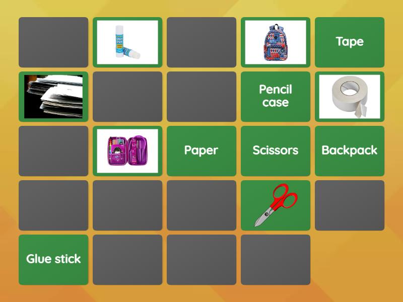 School Supplies memory game - Matching pairs