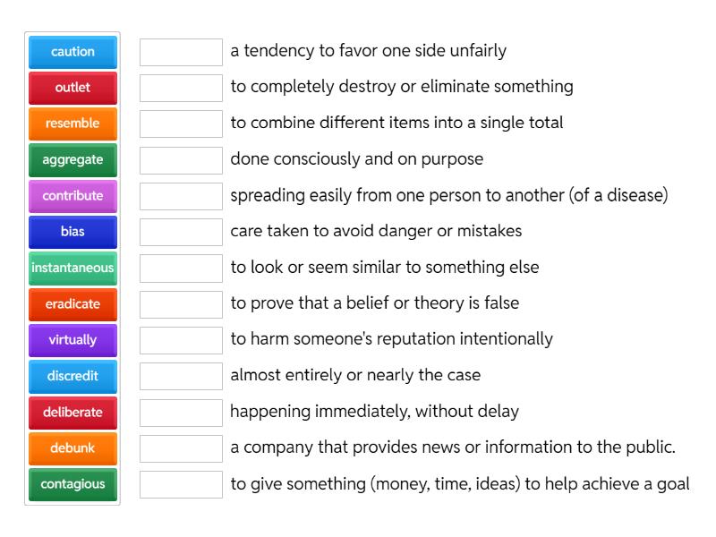 Match each word with its correct definition (FAKE NEWS) - Une las parejas