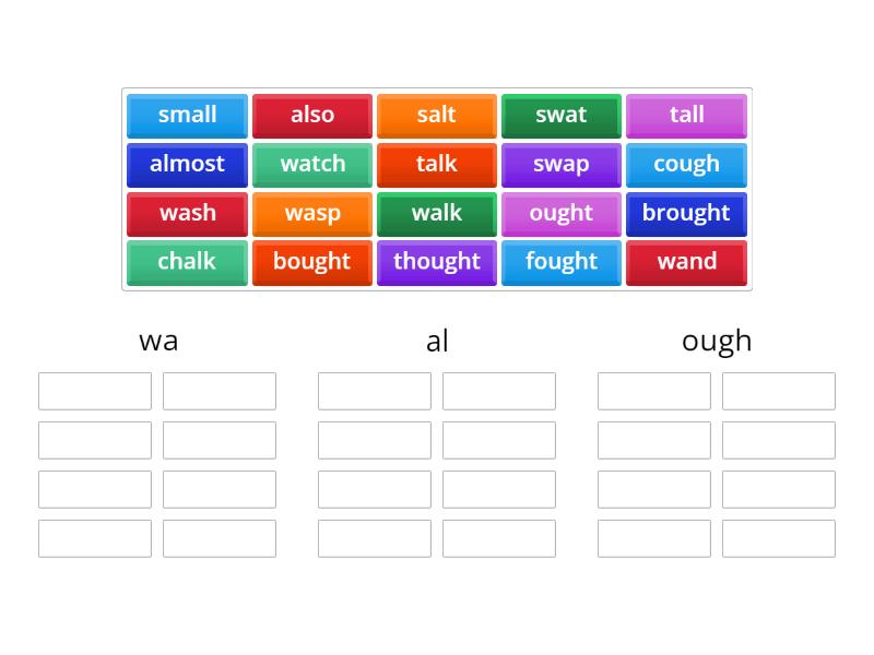 WWP Sort 33 - Ambiguous Vowels wa, al, ough - Ordenar por grupo
