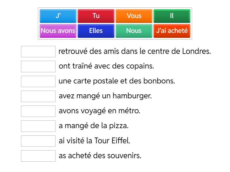 French perfect tense - Matching Activity - Match up