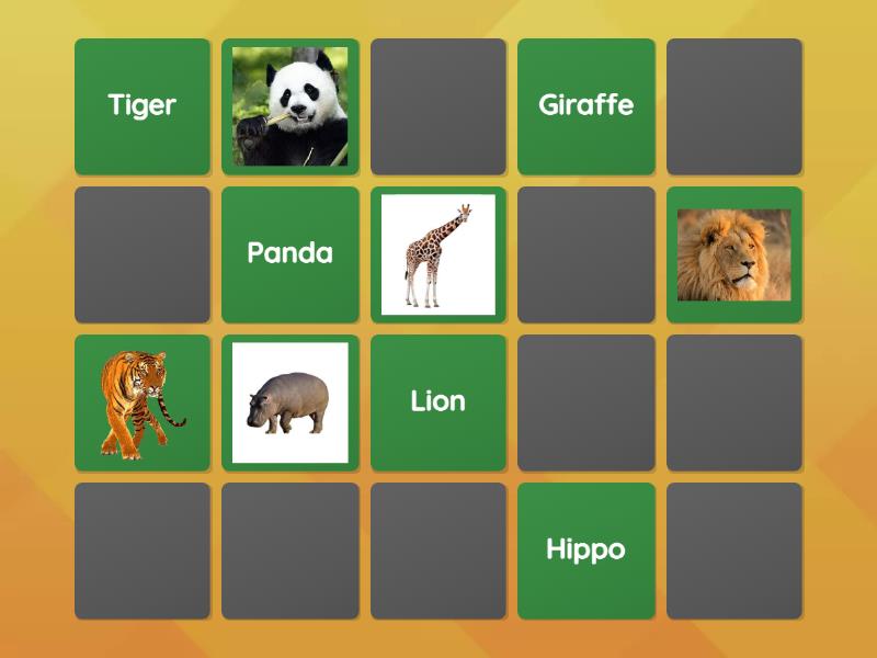 Zoo Animals Vocabulary Memory Game - Matching pairs