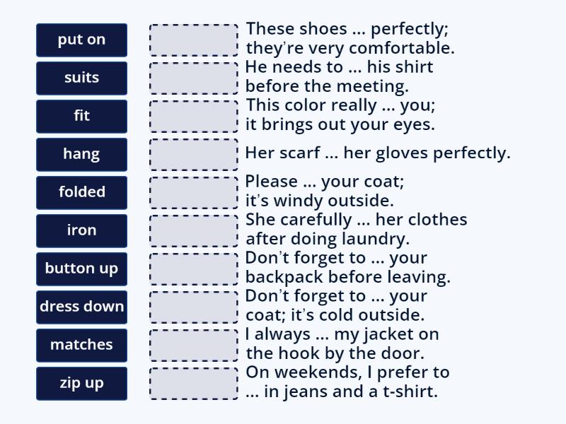 verbs clothes sentences part 1 - Une las parejas