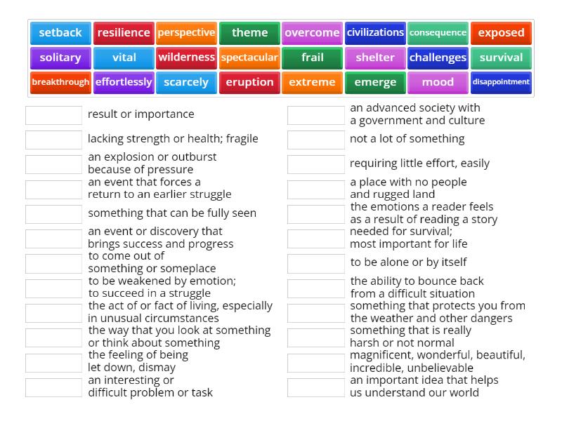 Wit & Wisdom - Module 2 Vocabulary (Grade 4) - Match up