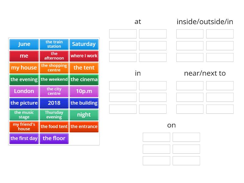 Preposition phrases Roadmap A2 Unit 6A Events - Group sort