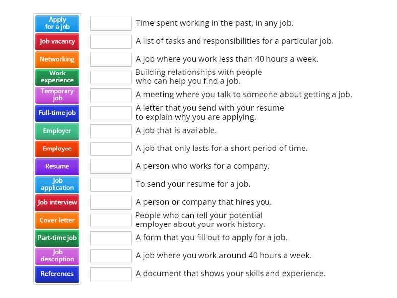 Job Search Vocabulary - Match up