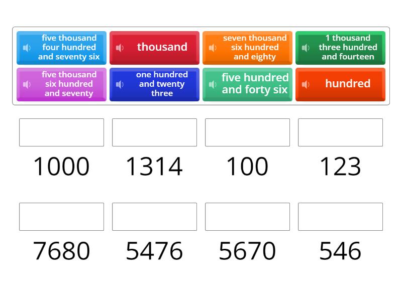Numbers 100, 1000 - Match up