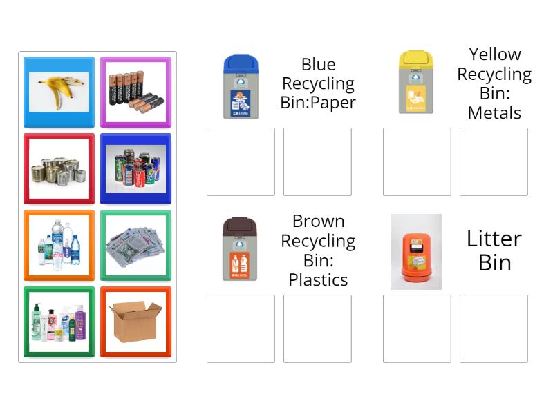Waste Sorting Challenge: Drag & drop each item into the correct recycling bin - Group sort