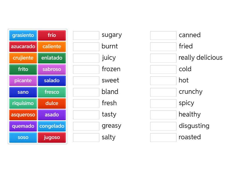 V10; adjectives to describe foods - Match up