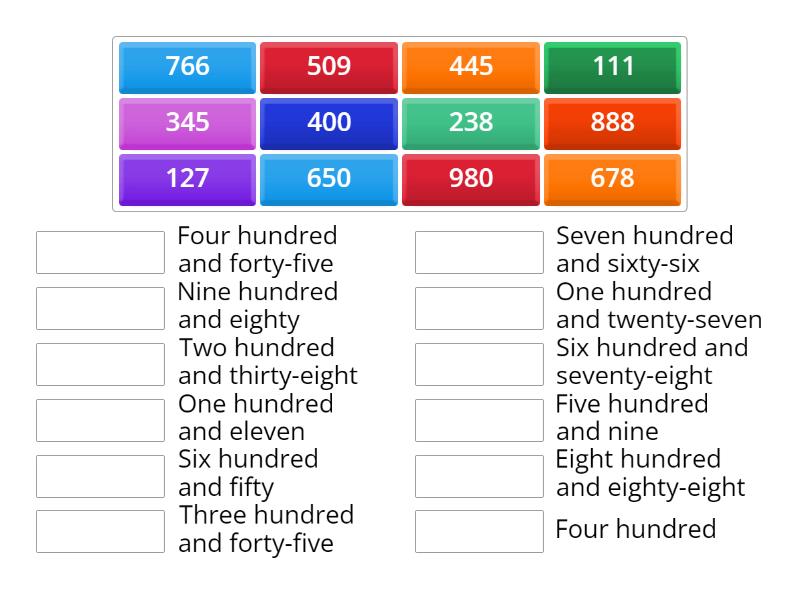 NUMBERS 100-1000 - Match up