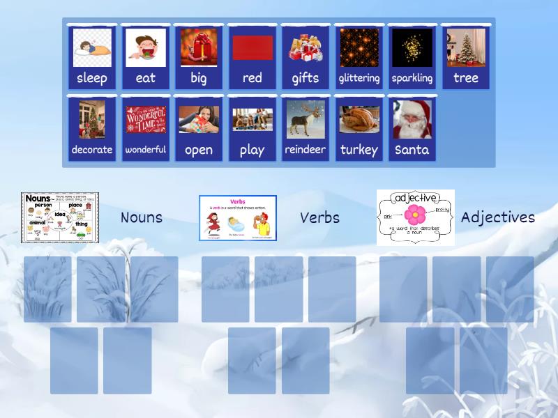 Christmas nouns, verbs, adjectives - Group sort