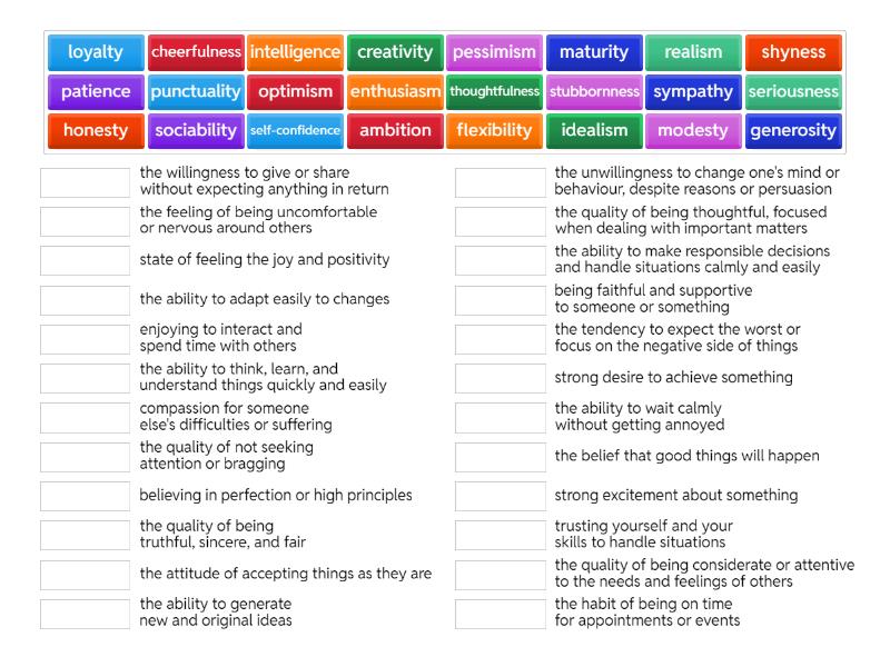 character traits - Match up