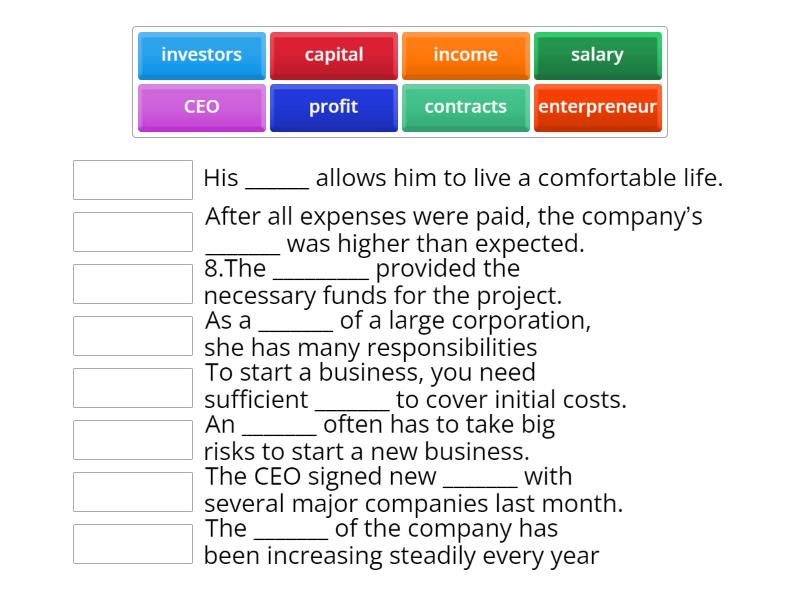 Sentence Completion for vocabulary - Match up