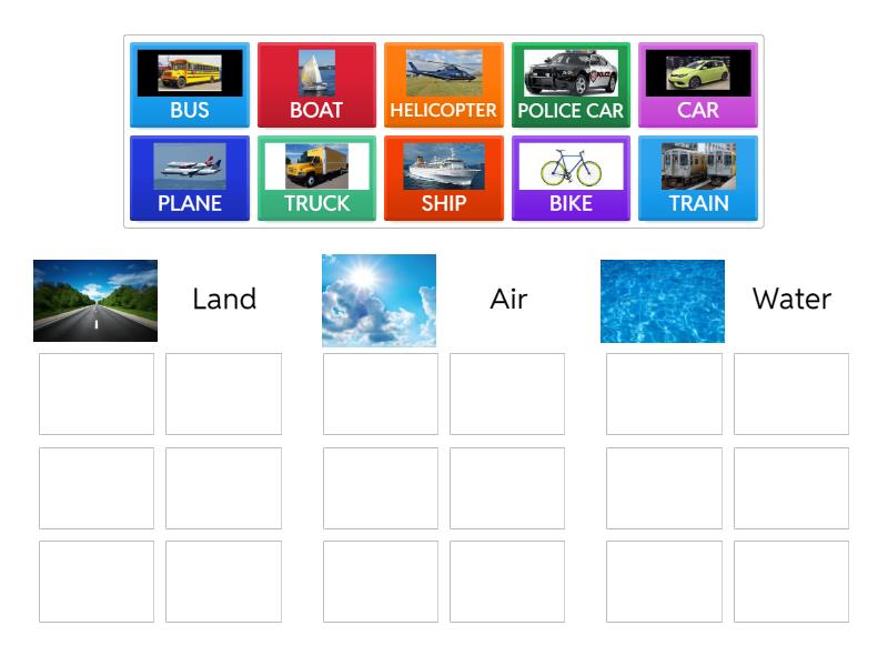 LAND, WATER, AIR TRANSPORTATION - Group sort