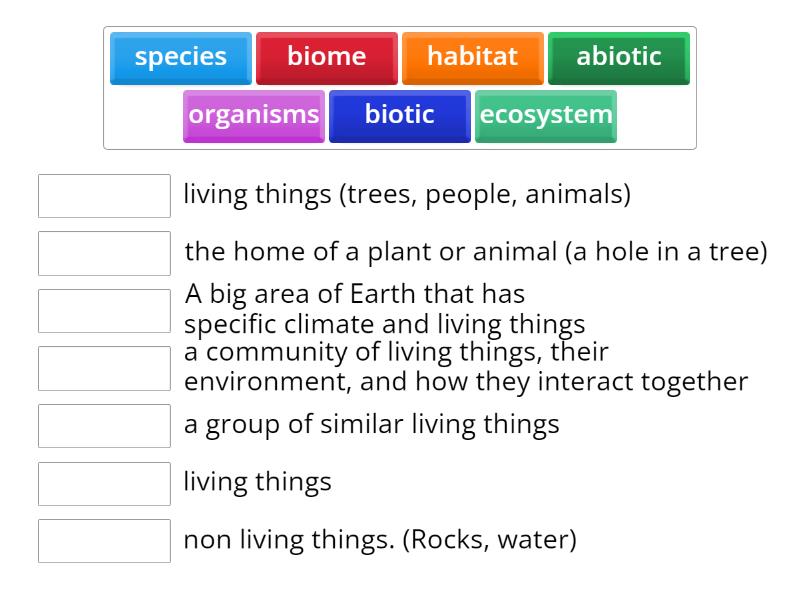 Biomes, habitats, ecosystems - Match up