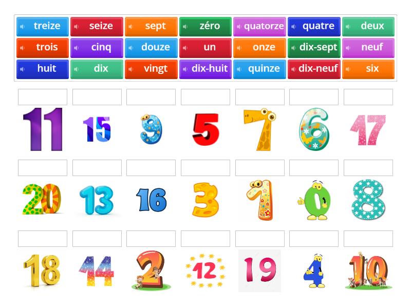 les nombres 0-20 - Match up