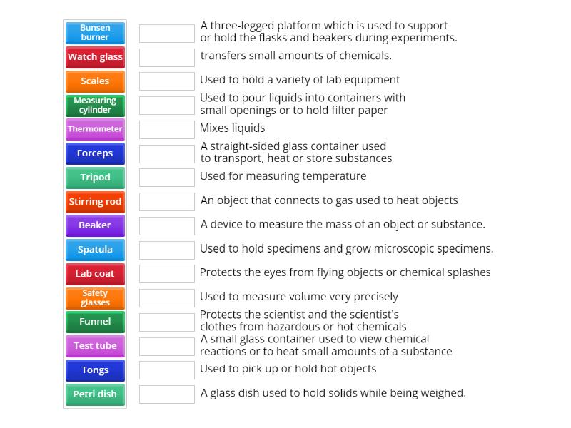 Lab Equipment: Match the equipment to the definitions - Match up