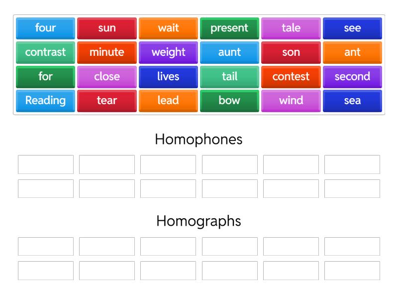 Homophones and homographs - Group sort
