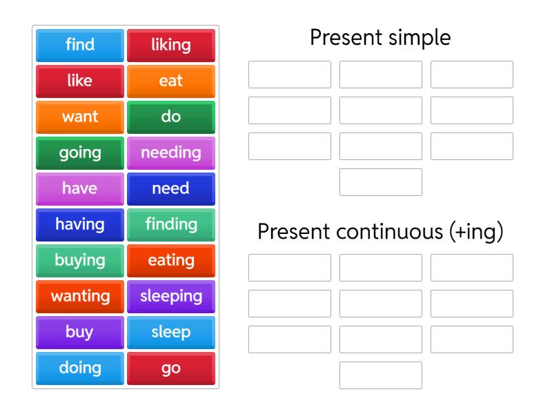 Sorting activity - present simple vs. present continuous - Group sort